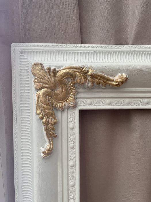 Duża drewniano-gips. rama na lustro/obraz biała złota prowansja unikat ...