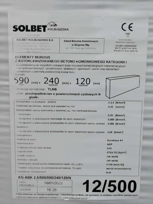 Pustak Bloczek Solbet 24cm Gazobeton Suporex Beton komórkowy BRUTTO ...
