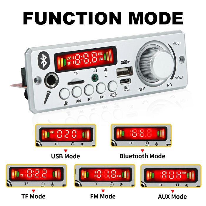 Декодер блютуз, усилитель 80W, радио, AUX, микрофон, плеер, DC 7-24V ...