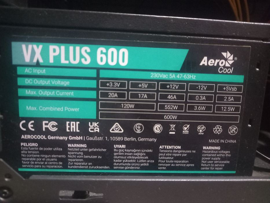 Продам блок живлення Aerocool VX PLUS 600 w.: 837 грн. - Настільні комп'ютери Покров на Olx