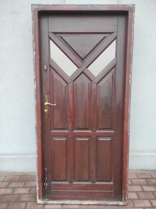Drzwi zewnętrzne z ościeżnicą 90 drewniane Myszków • OLX.pl