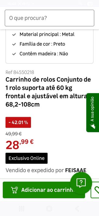 Vendo carrinho de rolo capacidade ate 60 kg NOVO Apúlia E Fão • OLX.pt