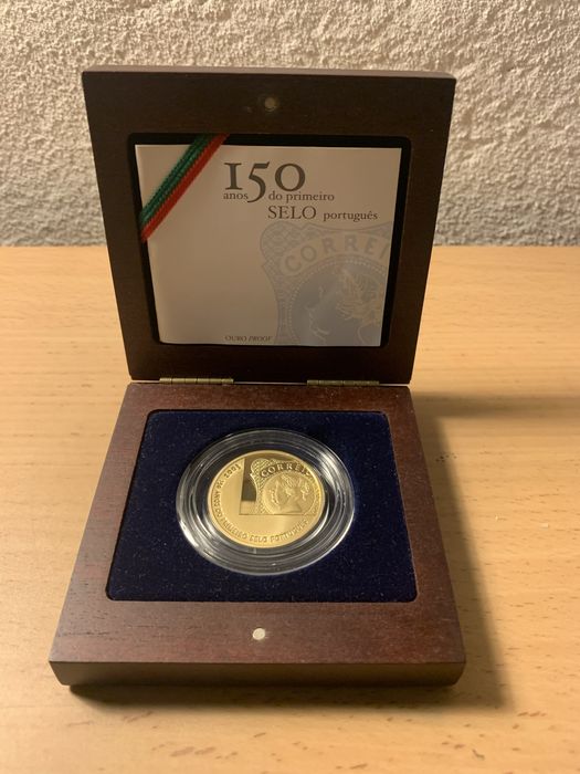 Moeda em ouro comemorativo 150 anos do primeiro selo português Malveira ...