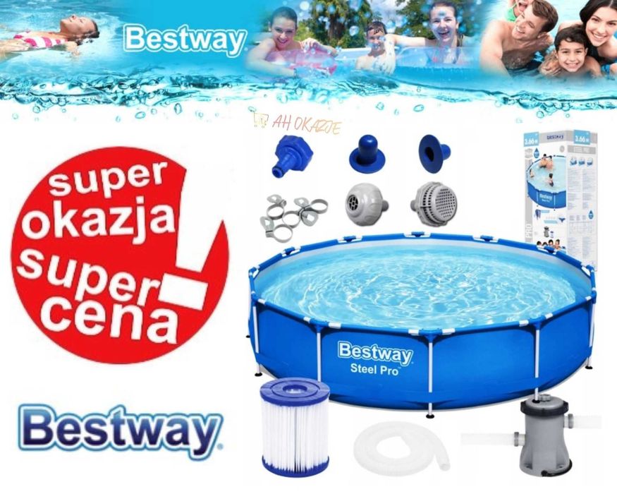 BASEN stelażowy z pompą 366 x 76cm BestWay! Super okazja, ZESTAW! Toruń ...