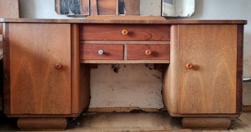 Komplet retro meble do renowacji lata 50. Szafka łóżko toaletka ...
