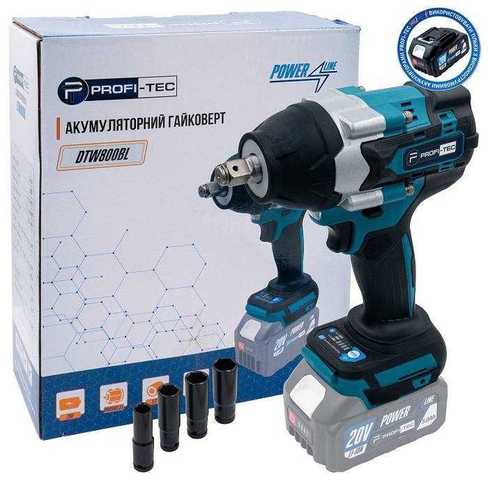 Акумуляторний гайковерт PROFI-TEC DTW800BL POWERLine без АКБ і ЗП 20V: 2 337 грн ...