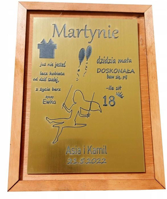 Dyplom drewniany na urodziny 18 30 50 + grawer Jasło • OLX.pl