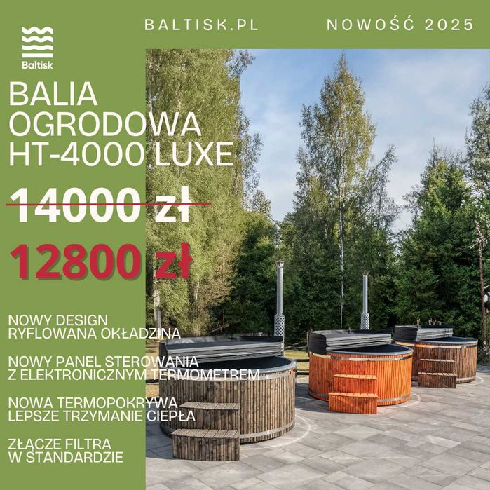 Balia Ogrodowa Nowy model 2025 - hydromasaż jacuzzi LED piec na drewno ...