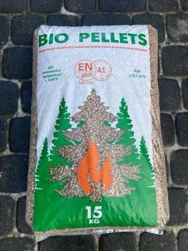 PELLET sosnowy DIN PLUS 15kg worki EN plus A1 dostawa GRATIS Bochnia ...