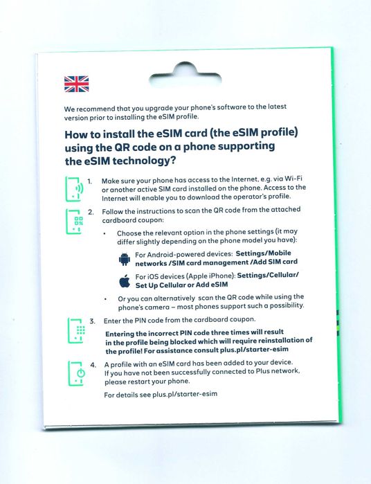 ESIM Plus PL +48 Starter Karta SIM Card Prepaid Operator Plus Warszawa ...