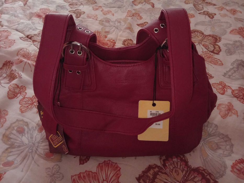 LUCA BOCELLI Бордова Шкіряна Сумочка На Плече Багато Відділень Нова: 1 ...