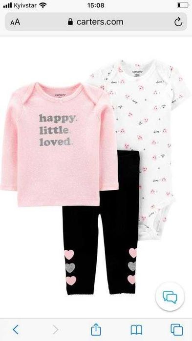 Комплект 3-ка “Веселі попки» фірми Carter’s, 24 міс, 2 р, для дівчинки: 320 грн. - Одяг для ...
