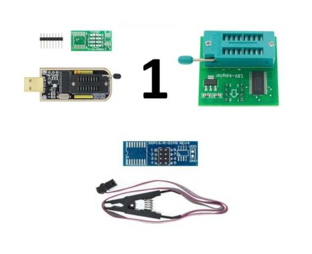 Комплект програматор ch341a + перехідники + прищепка + адаптер 1.8V ...