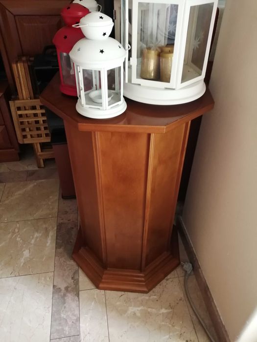 Conjunto de madeira cor de mel e tampo de vidro Beato • OLX Portugal