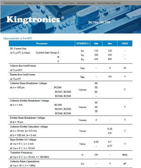 Транзистор BC546C (корпус TO92) - Kingtronics: 20 грн. - Інша ...