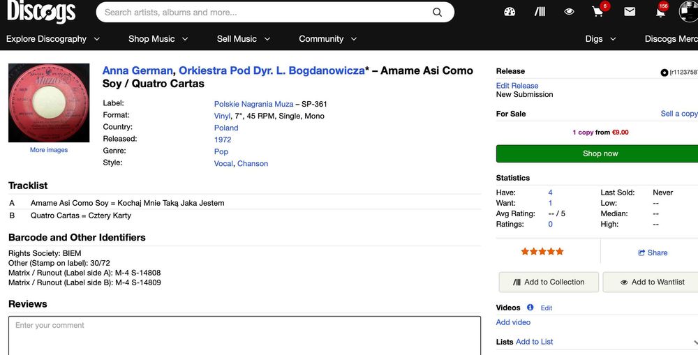 Anna German kolekcjonerski singiel Unikat! PRL Muza Polskie Nagrania Wrocław Fabryczna • OLX.pl