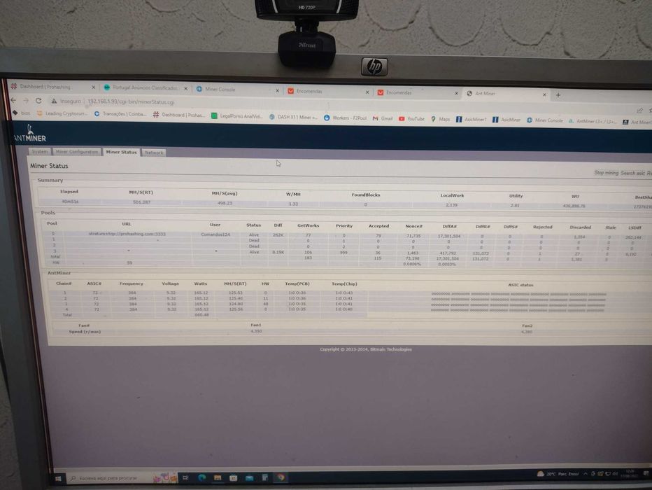 Miner Asic Antminer Aisen L3+ 500MH a 100% Santa Maria de Lamas • OLX ...