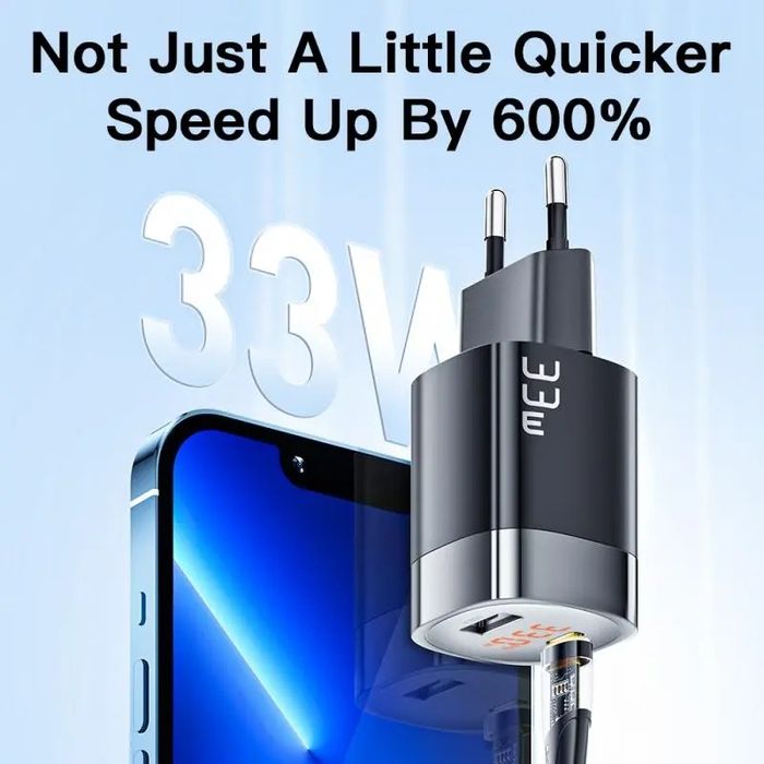 GaN 33W зарядка юсб+тайп си с дисплеем мощная ган USB+Type C тип-це ес ...