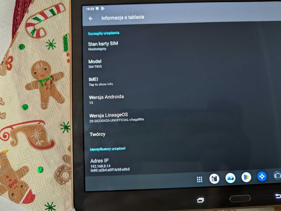 Tablet Samsung Galaxy Tab S 10.5 LTE SM-T805 LineageOS Android 13 ...