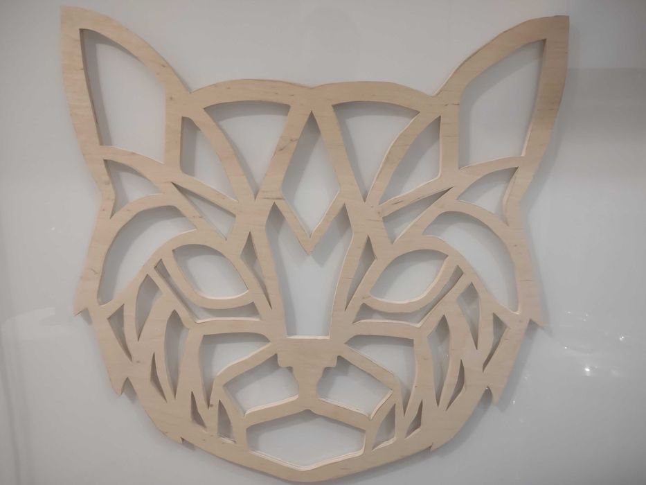 Ozdoba na ścianę KOT geometryczny obraz ażur 3d dekoracja drewno 50cm ...
