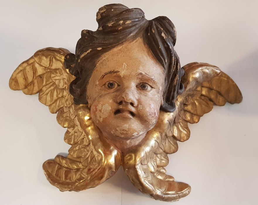 Rzeźba figura barokowa anioł putto drewno polichromia XVIII wiek ...