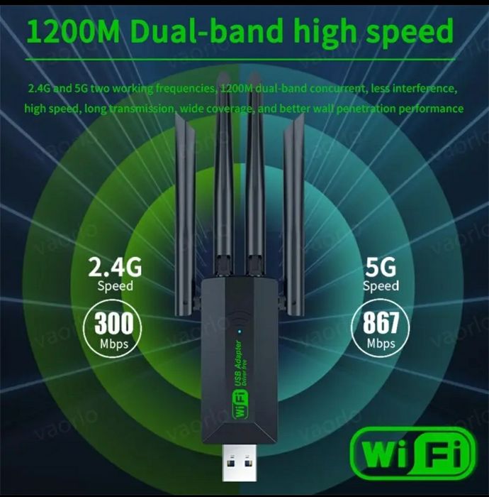Новий USB адаптер Wi-Fi 5, 2.4 + 5 Ghz: 230 грн. - Периферійні пристрої Київ на Olx