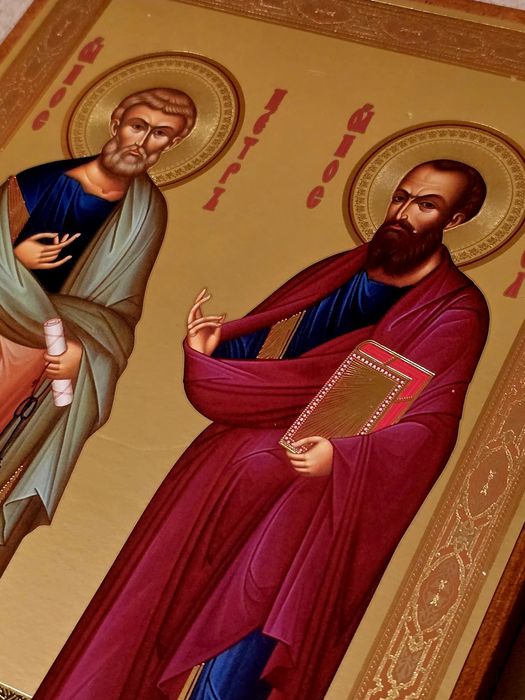 Piękna Ikona prawosławna na desce Święty Piotr I Paweł. Bielsk Podlaski ...