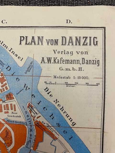 Stary przedwojenny Plan Gdańska / mapa Gdańska idealna do oprawienia ...