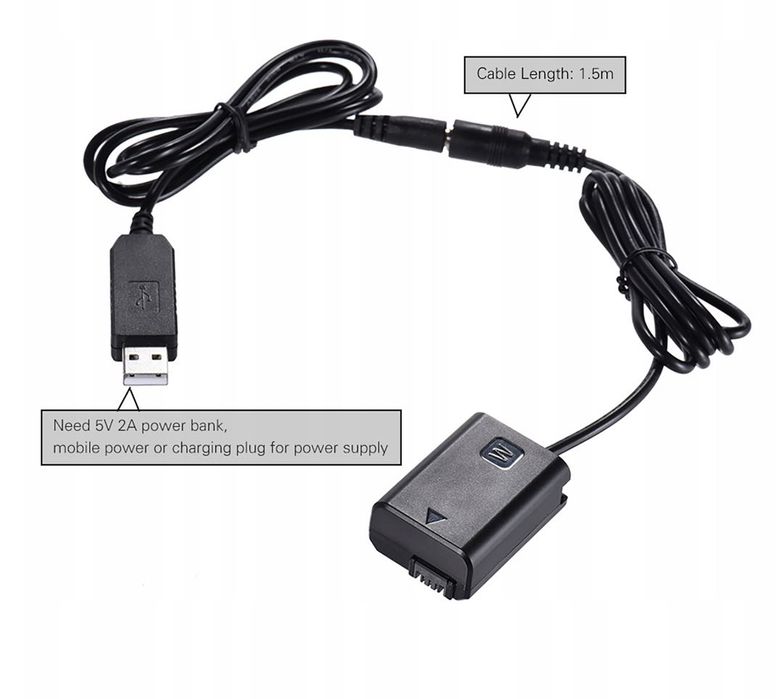 Andoer NP-FW50 Adapter baterii Sony , NEX, wtyk żeński z adapterem USB ...