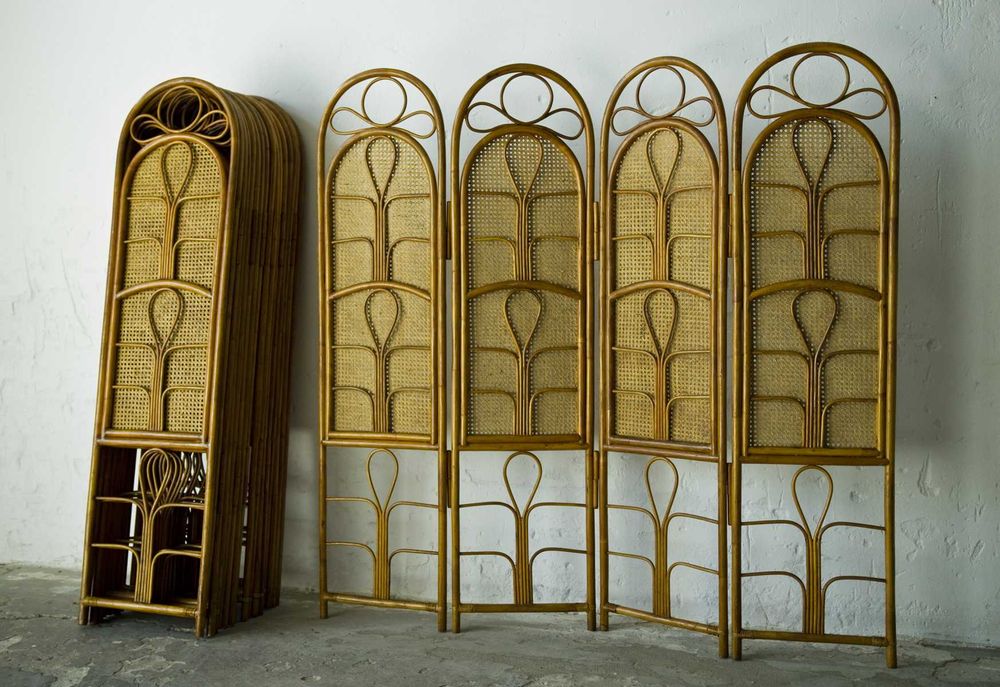 Parawan rattanowy vintage boho retro drewniany Biłgoraj • OLX.pl