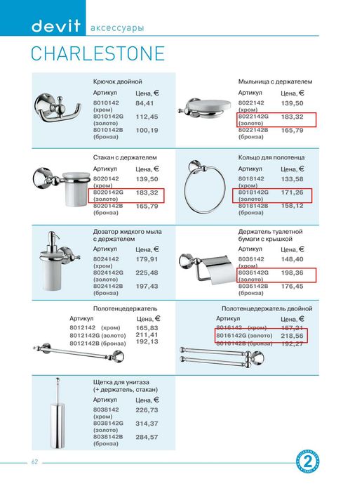 Аксесуари для ванної під золото Charlestone (Bagno&Associati Італія): 10 500 грн. - Сантехніка ...