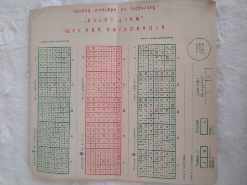 Archiwalny historyczny kupon totolotka mały lotek z 1974 Kielce • OLX.pl