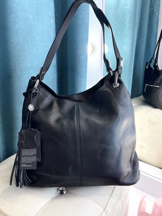 Женская сумка Polina&Eiterou кожа черная на плечо. Жіноча сумка шкіра ...