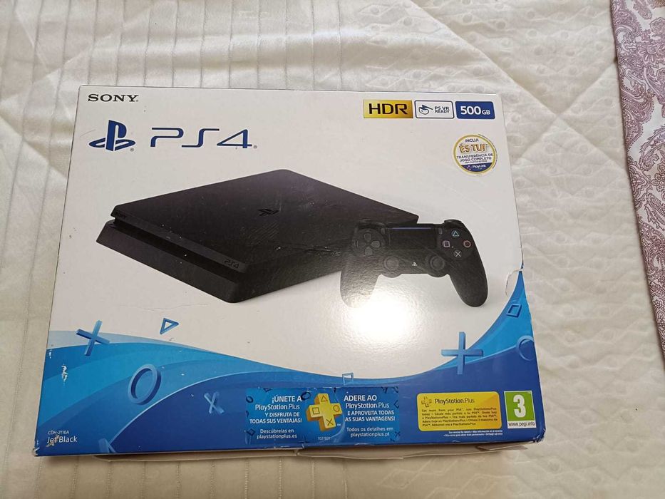 PS 4 Slim 500Gb com comando vermelho, suporte para comandos e 2 jogos ...