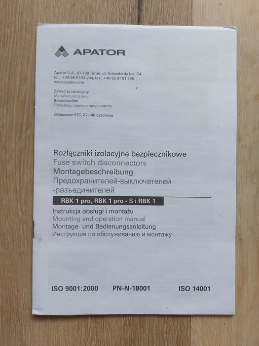 NOWY Rozłącznik izolacyjny Apator RBK1 690V 250A zaciski 50-185mm2 Warszawa Praga-Południe • OLX.pl