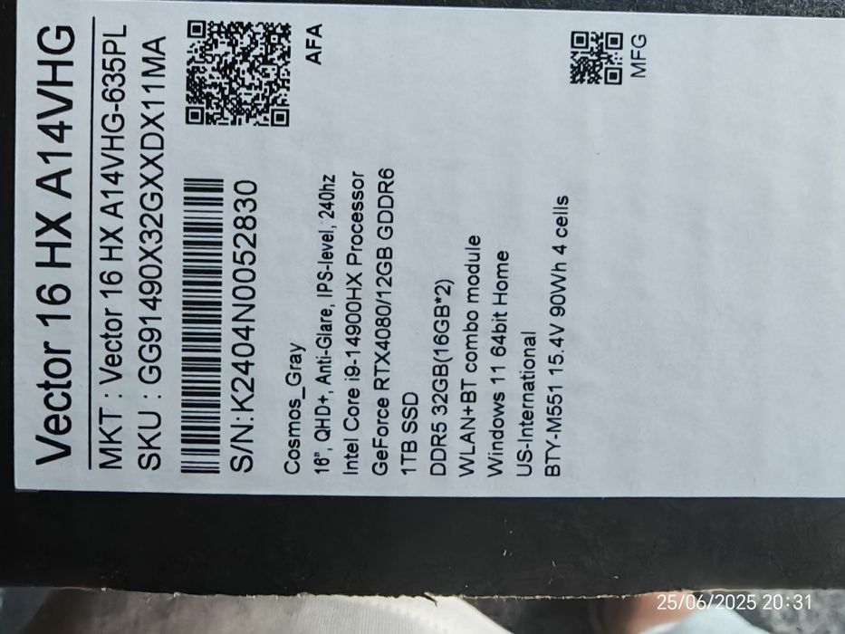 MSI Vector 16 HX A14V i9-14900HX RTX4080 32GB/1TB Łódź Bałuty • OLX.pl