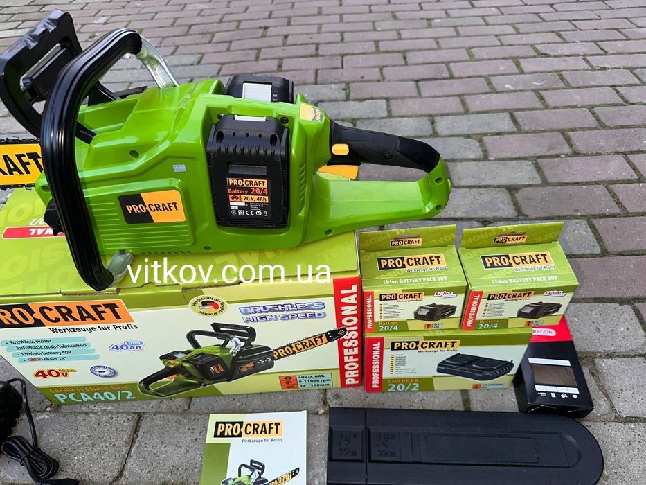 Акумуляторна ланцюгова пилка Procraft PCA 40/2 з 4А і ЗП: 6 900 грн ...