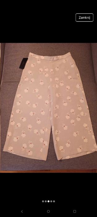 Spodnie damskie 3/4 Zara, jasne, lekkie w delikatne kwiaty Białystok ...