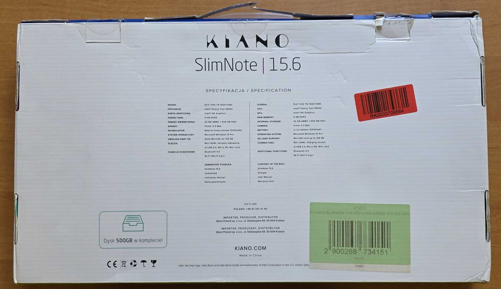 Laptop Kiano SlimNote 15.6 Intel 4 rdzenie ORYGINALNY Windows 120gbSSD ...