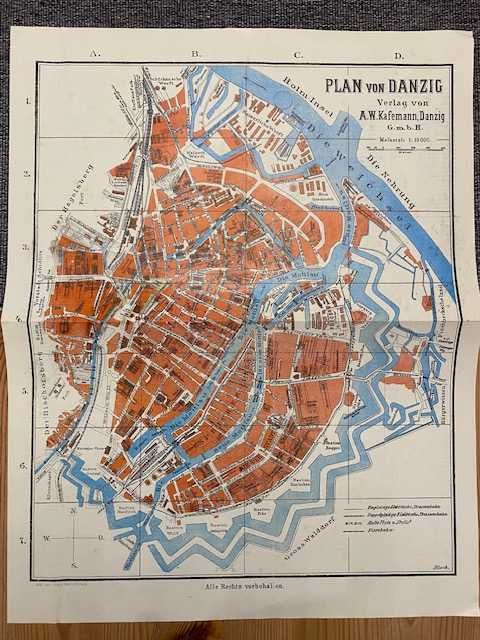 Stary przedwojenny Plan Gdańska / mapa Gdańska idealna do oprawienia ...