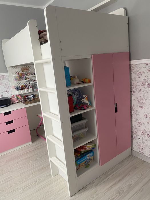 Łóżko na antresoli z biurkiem i szafa Ikea Smastad Marianowo • OLX.pl