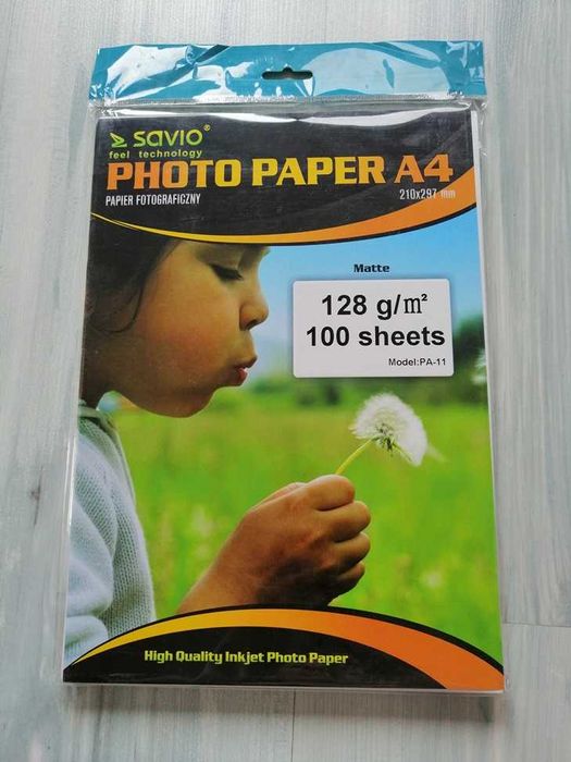 Papier fotograficzny A4 100 arkuszy matowy SAVIO PA-11 128 g/m2. Nowy. Sobolew • OLX.pl