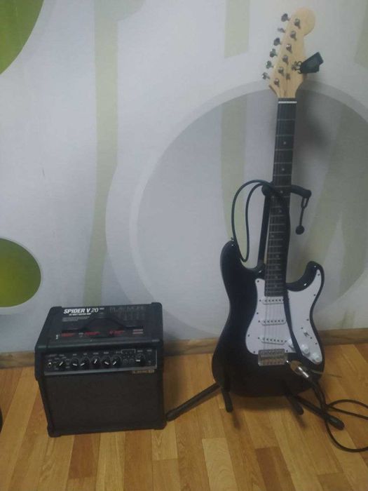 Электрогитара stratocaster, комбик spider v20 mk2, тюнер, подставка: 12 ...
