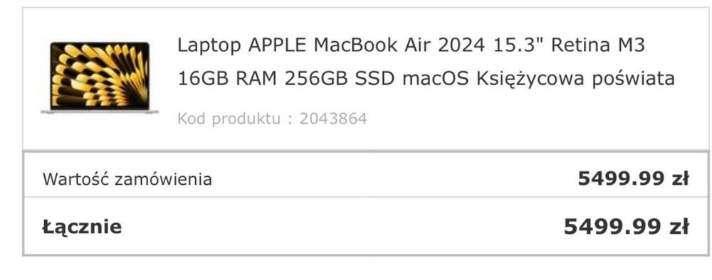 Laptop Apple MacBook Air 2024 15.3, 16GB RAM 256GB SSD Szczecin Centrum ...