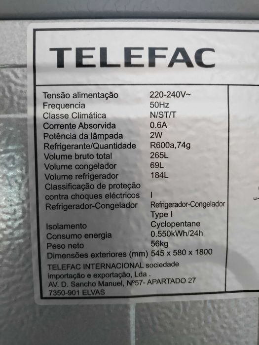 Frigorifico TELEFAC 265Litr Parada de Todeia • OLX.pt