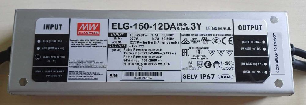 Zasilacz DALI 12V 120W ELG-150-12DA Mean Well - tanio Tychy • OLX.pl
