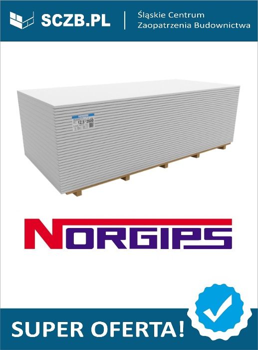 Płyta GKB gipsowa gipsowo kartonowa karton gips NORGIPS 1,2x2,6 Tarnowskie Góry • OLX.pl
