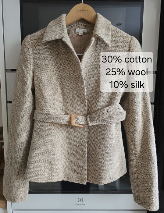 Marynarka z wełną i jedwabiem Solar 36 jodełka beżowy Kozłów • OLX.pl