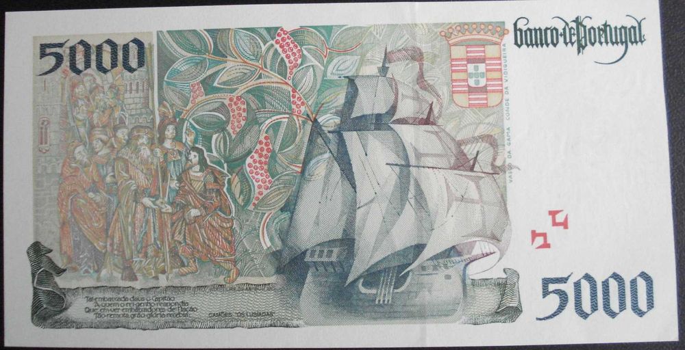 Nota 5000 escudos Vasco da Gama Castelo Branco • OLX Portugal