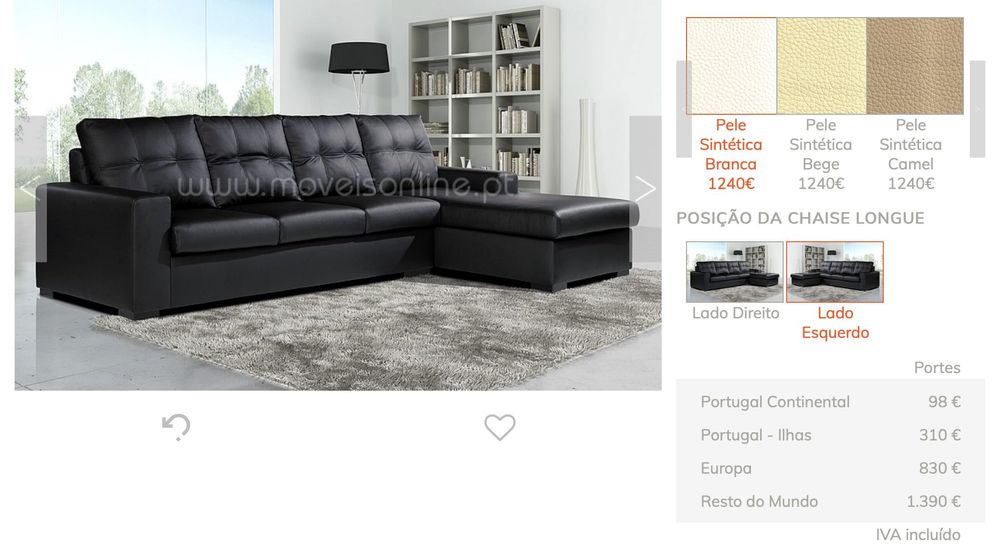 Sofá Chaise Longue Algarve [Branco Sintético] Semi-novo Montijo E ...